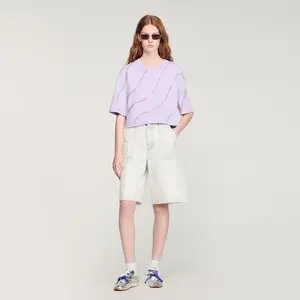 Sandro Rhinestone-embellished Cropped T-shirt - Mauve