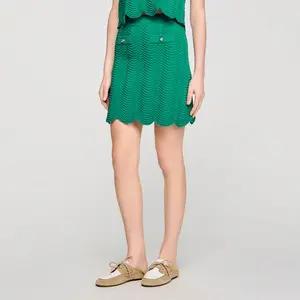 Sandro Mini Fancy-stitch Knit Skirt - Emeuraude Green
