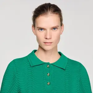 Sandro Cropped Decorative Knit Sweater - Emeuraude Green