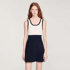 Sandro Two-tone Knit Mini Dress With Straps