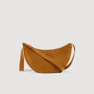 Sandro Small Zipped Split Leather Hobo - Cognac