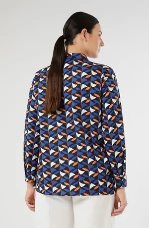 Marina Rinaldi Abstract Print Stretch Cotton Button-up Shirt
