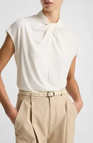 Vince Twist Neck Cap-sleeve Top - Bone