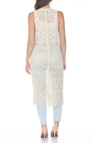 RAIN AND ROSE Crochet Longline Vest - Beige