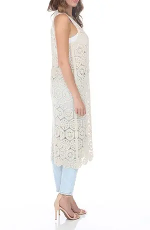 RAIN AND ROSE Crochet Longline Vest - Beige