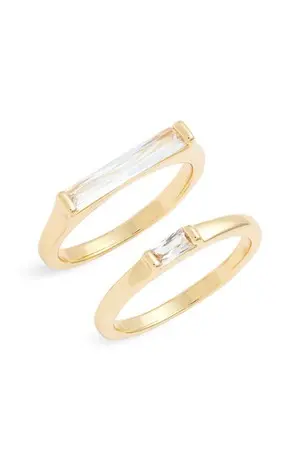 Nordstrom Cubic Zirconia Baguette Ring Set - Clear- Gold