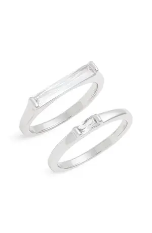 Nordstrom Cubic Zirconia Baguette Ring Set - Clear- Silver