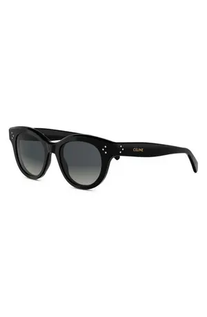 Celine 3 Dots 51mm Round Sunglasses - Shiny Black/gradient Smoke