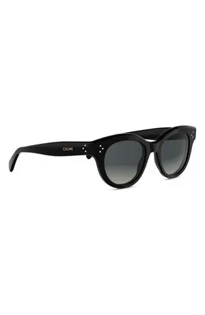 Celine 3 Dots 51mm Round Sunglasses - Shiny Black/gradient Smoke
