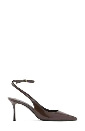 Mango Ankle Strap Pointed Toe Slingback Pumps - Chocolate