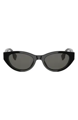 Fendi Lettering 51mm Oval Sunglasses - Shiny Black/smoke
