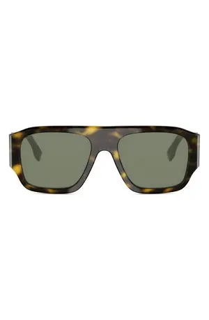 Fendi Diagonal 54mm Rectangular Sunglasses - Dark Havana/green