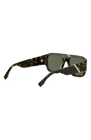 Fendi Diagonal 54mm Rectangular Sunglasses - Dark Havana/green