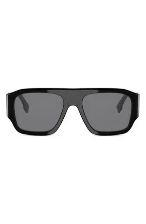 Fendi Diagonal 54mm Rectangular Sunglasses - Shiny Black/smoke