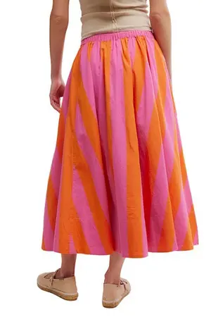 Free People Lowen Stripe Cotton Midi Skirt
