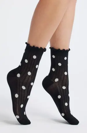 CASA CLARA Claire Polka Dot Ankle Socks - Black