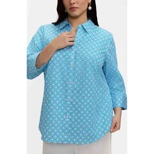 Foxcroft Margie Geo Lattice Three-quarter Sleeve Button-up Shirt