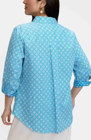 Foxcroft Margie Geo Lattice Three-quarter Sleeve Button-up Shirt