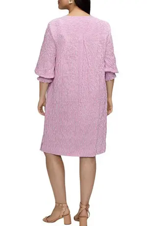 Foxcroft Alicia Stripe Crinkle Jacquard Shift Dress - Pink/white