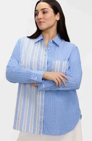 Foxcroft Meghan Mix Stripe Seersucker Button-up Shirt - Blue Multi