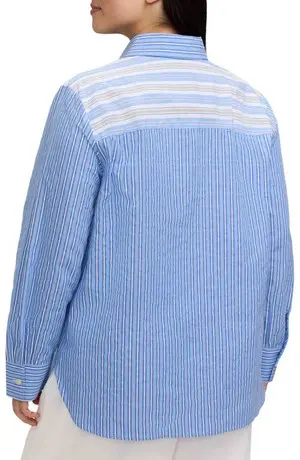 Foxcroft Meghan Mix Stripe Seersucker Button-up Shirt - Blue Multi