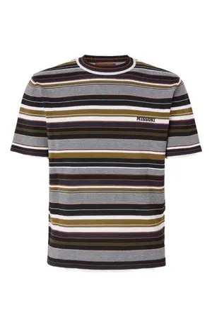 Missoni Striped Crew-neck Cotton T-shirt With Embroidered Logo Lettering