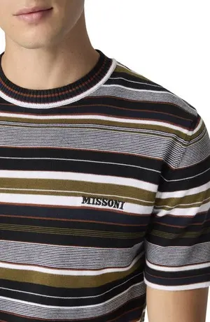 Missoni Striped Crew-neck Cotton T-shirt With Embroidered Logo Lettering