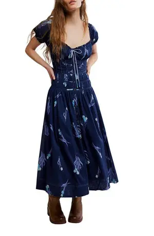 Free People Complete Me Cotton Midi Dress - Navy Combo