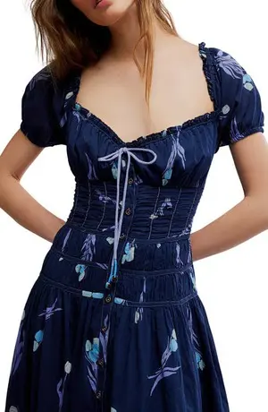 Free People Complete Me Cotton Midi Dress - Navy Combo