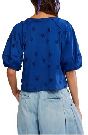 Free People Jessie Eyelet Puff Sleeve Top