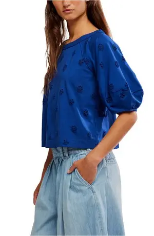 Free People Jessie Eyelet Puff Sleeve Top