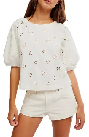 Puff sleeve eyelet tops