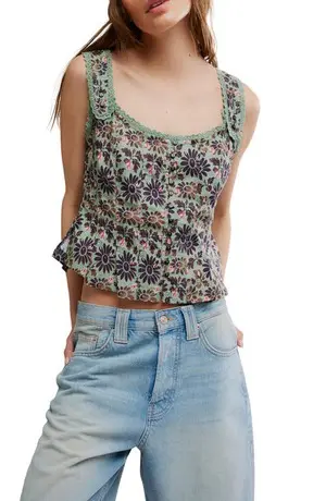 Free People Bridgette Corset Peplum Top - Green Combo