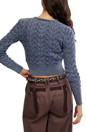 Free People Cotton Pointelle Cardigan - Navy Academy