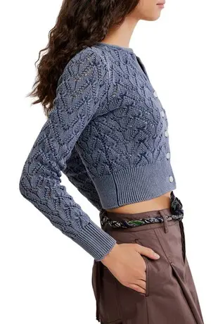 Free People Cotton Pointelle Cardigan - Navy Academy