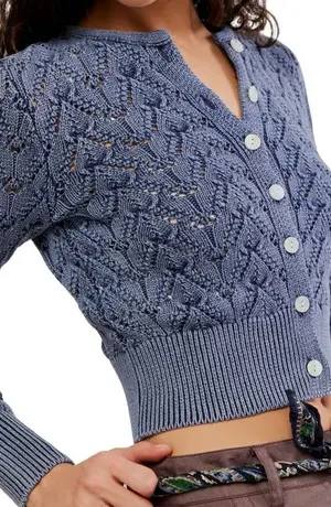 Free People Cotton Pointelle Cardigan - Navy Academy
