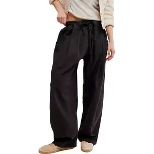 Free People Chambers Drawstring Linen & Cotton Pants - Black