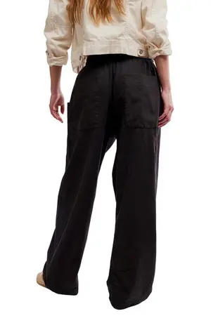 Free People Chambers Drawstring Linen & Cotton Pants - Black
