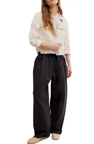 Free People Chambers Drawstring Linen & Cotton Pants - Black