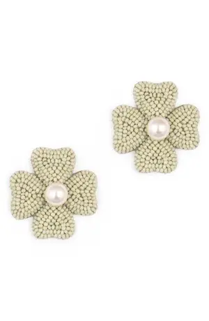 Deepa Gurnani Liora Beaded Flower Drop Earrings - Sage