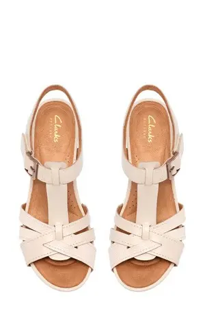 Clarks Ankle Strap Block Heel Sandal - Cream Leather