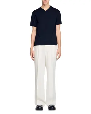 Sandro Pablo Short Sleeve V Neck Shirt - Black