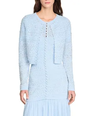 Sandro Cropped Pearl Cardigan - Sky Blue