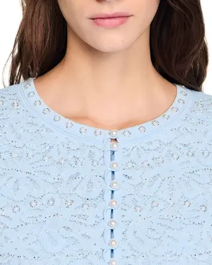 Sandro Cropped Pearl Cardigan - Sky Blue