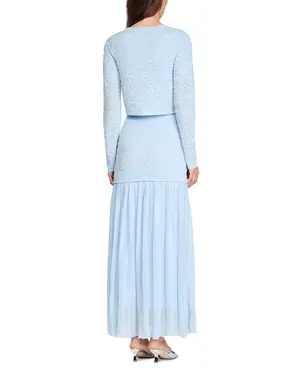 Sandro Cropped Pearl Cardigan - Sky Blue