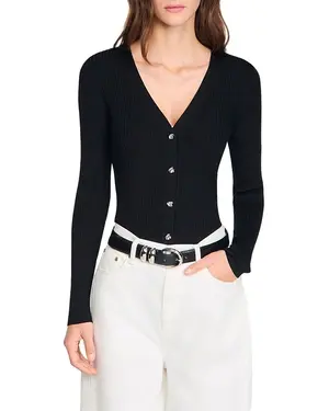 Sandro Ribbed Knit Cardigan