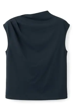 Mango Gathered Asymmetric Neck Top - Navy