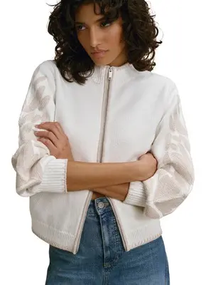 Mint Velvet Cotton Blend Embroidered Zip-up Cardigan