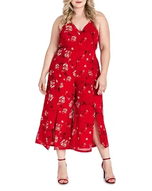 STANDARDS & PRACTICES Floral Halter Capri Jumpsuit - Red Tulip