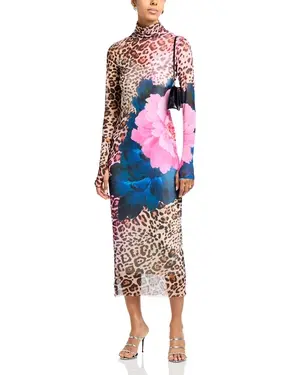 AFRM Shailene Printed Midi Dress - Animal Block Peony